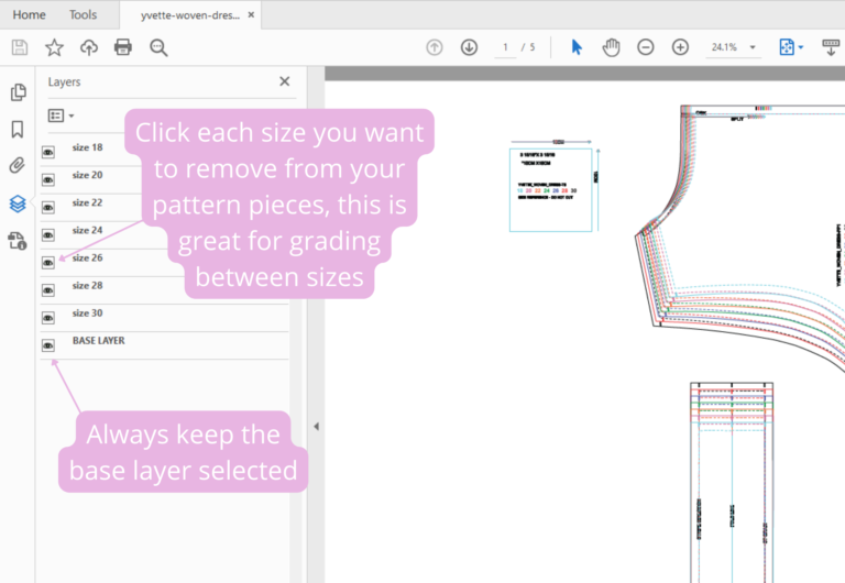 Layers – How to select single sizes in multi-size patterns – Sewing ...