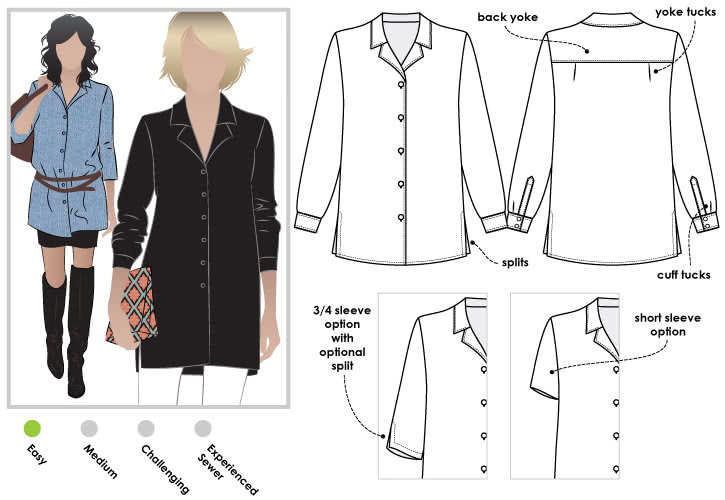 Jane Over-Shirt Sewing Pattern PDF – PDF Blouse & Shirt Sewing Patterns ...