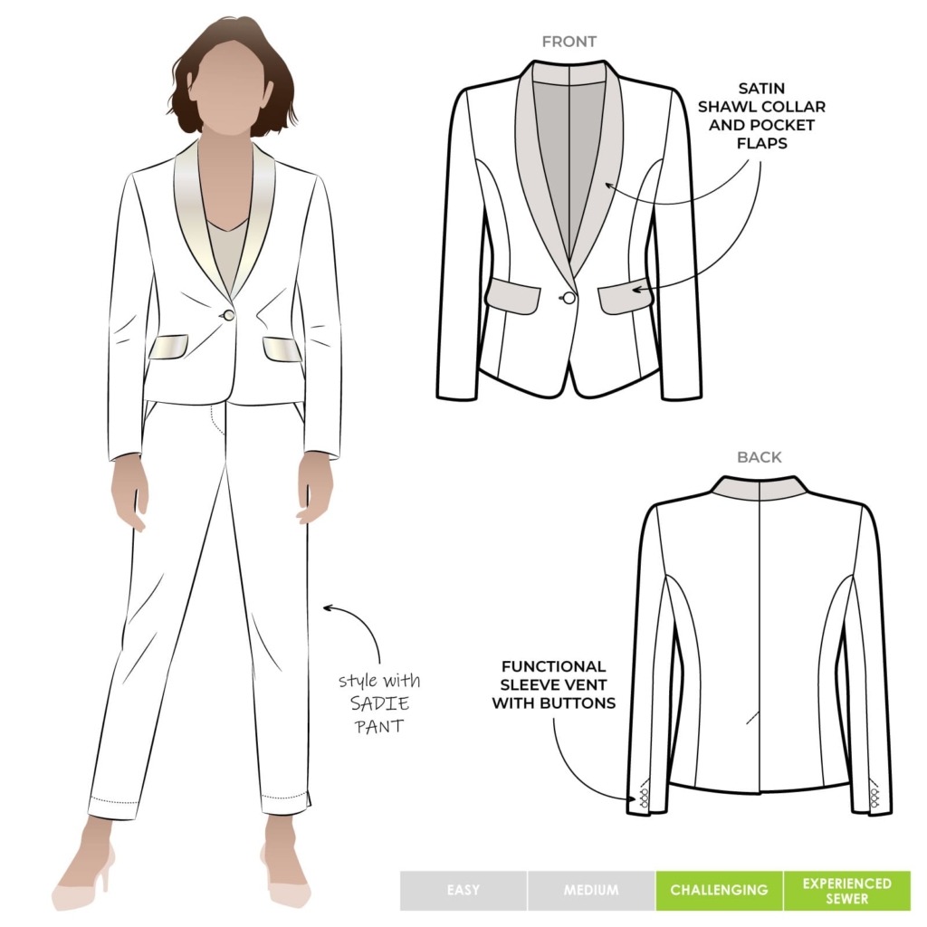 Bronnie Tuxedo Jacket Sewing Pattern – Semi-formal Patterns – Style Arc