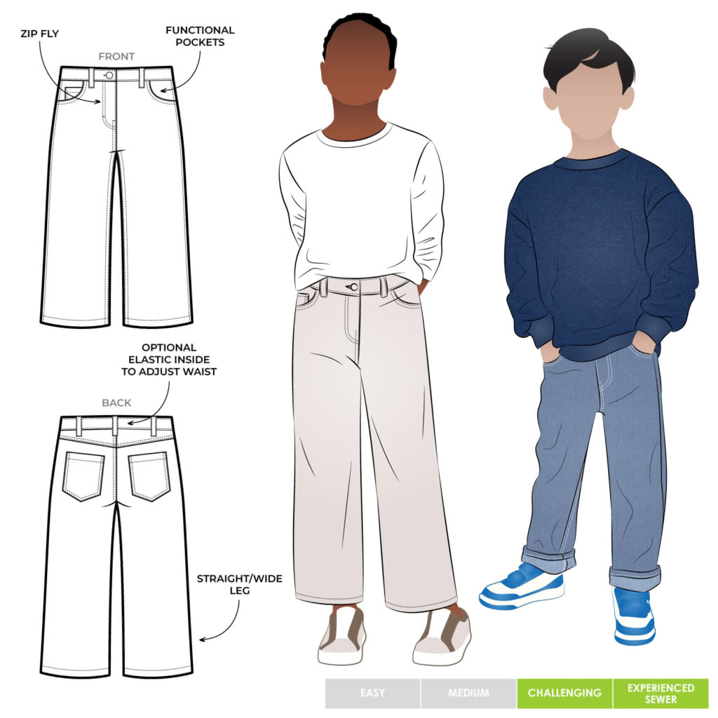 Carlisle Kids Jean Multi-Size – Casual Patterns – Style Arc