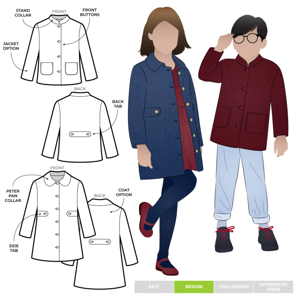 Florian Kids Jacket Sewing Pattern And Coat Sewing Pattern Multi-Size ...