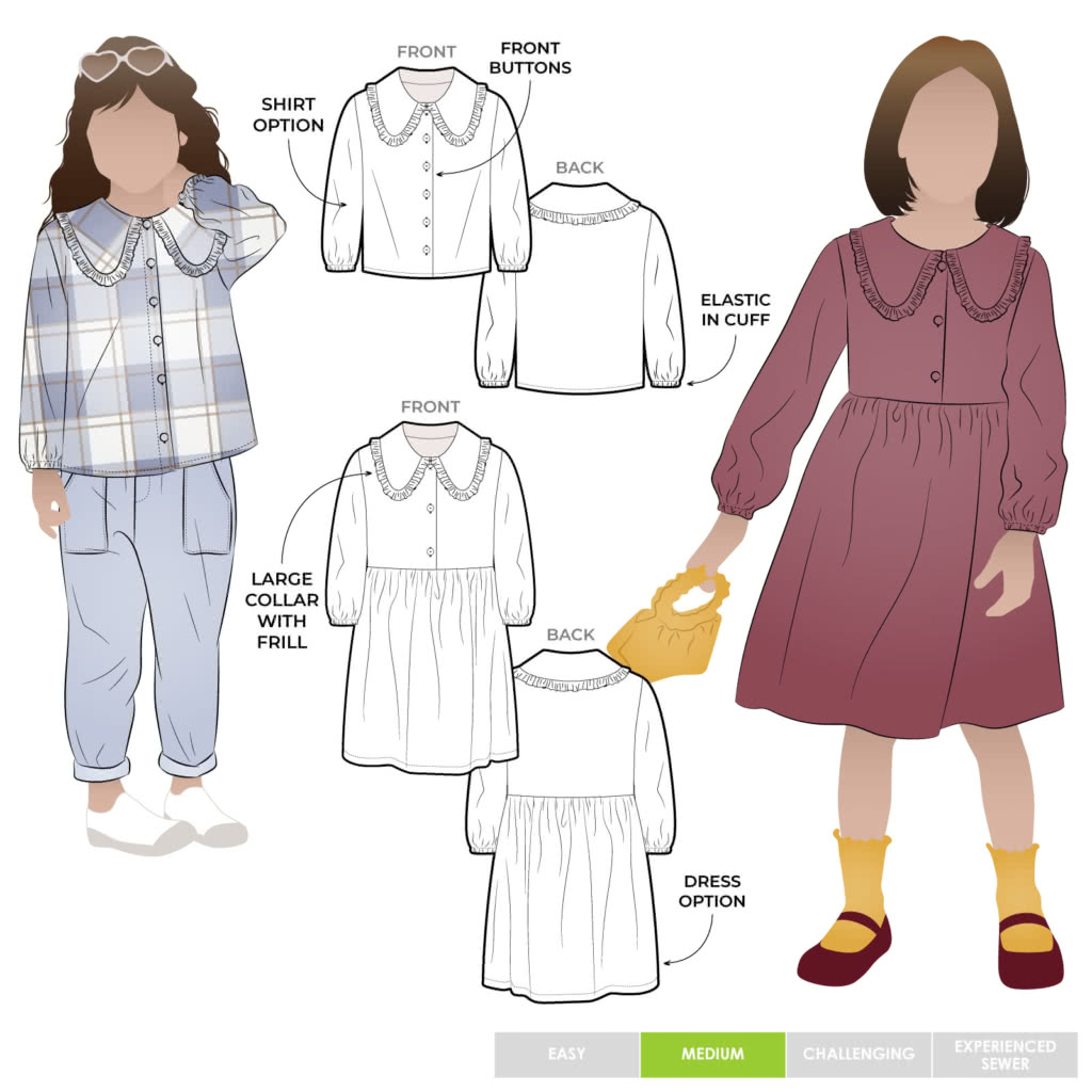 Kennie Kids Shirt And Dress Sewing Pattern Multi-Size – Essentials ...