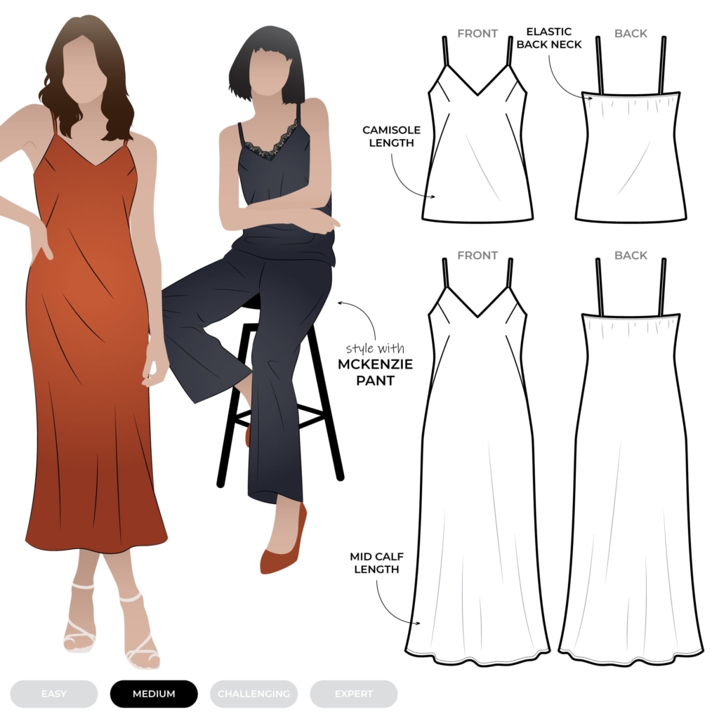 Kingsley Bias Cut Dress Sewing Pattern And Cami – Casual Patterns ...