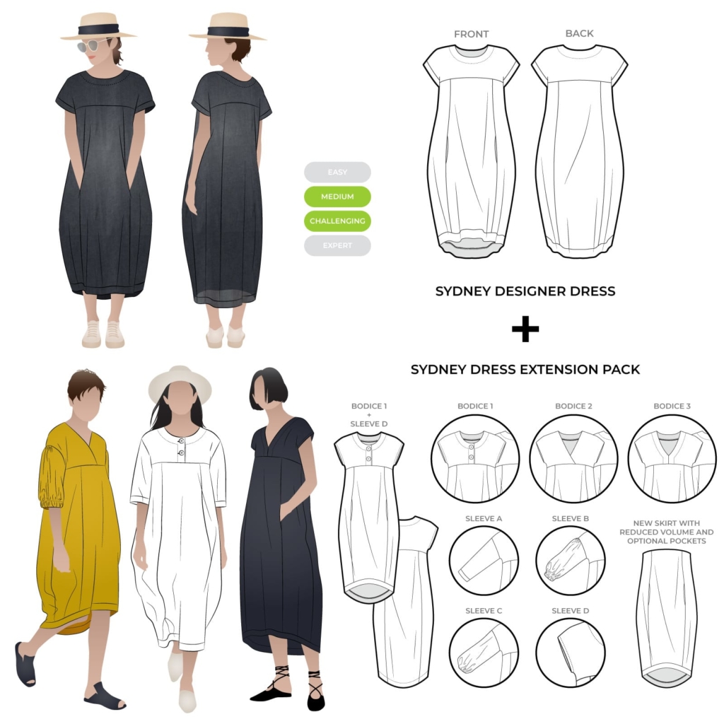 Sydney Designer Dress + Extension Pack Bundle – Sewing Pattern Outfits – Style Arc